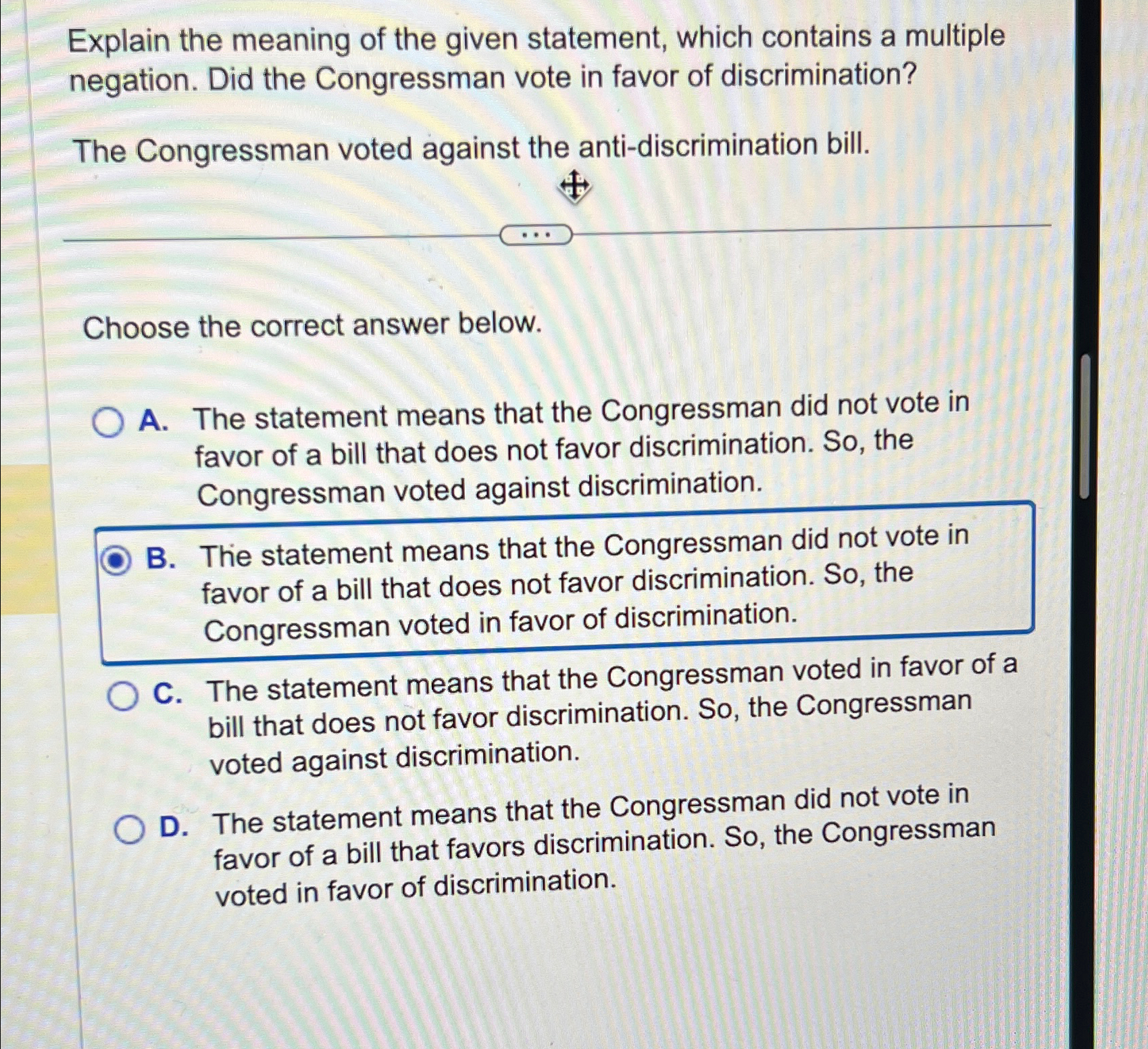 Solved Explain the meaning of the given statement, which | Chegg.com
