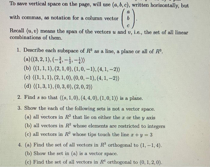 Solved To save vertical space on the page, will use (a, b, | Chegg.com