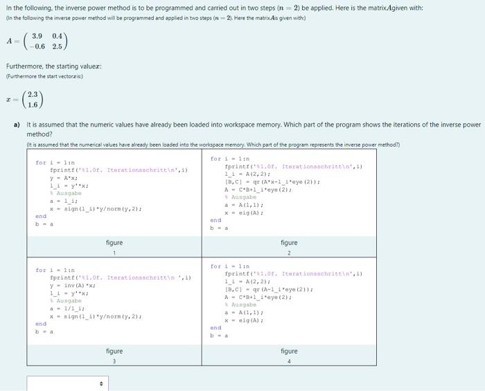 In the following the inverse power method is to be | Chegg.com