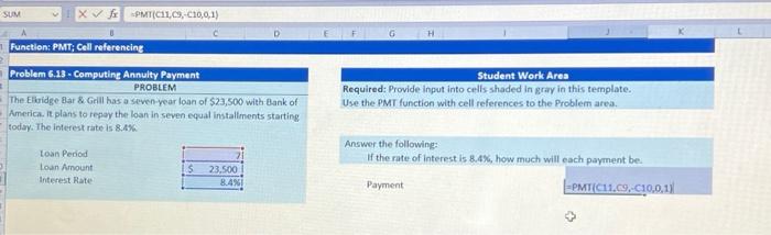 Solved sum. 1X∨fI - Function: PMT; Cell referencing Problem | Chegg.com