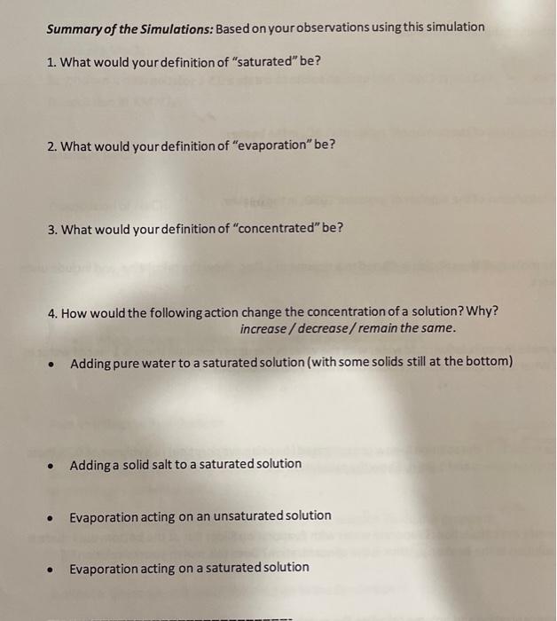 Solved Summary of the Simulations: Based on your | Chegg.com