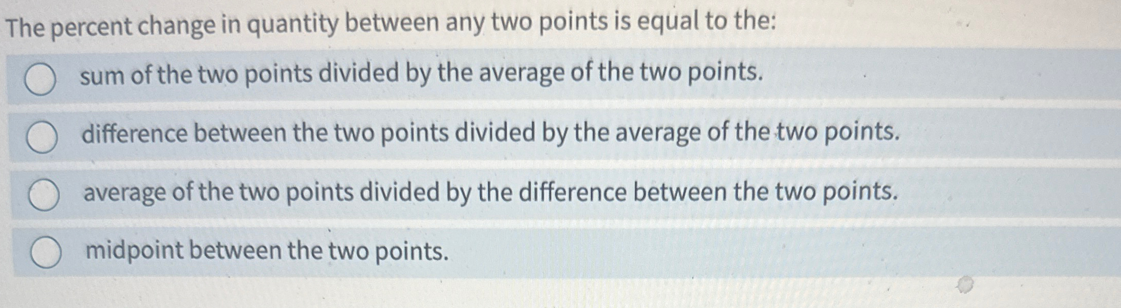 Solved The percent change in quantity between any two points | Chegg.com