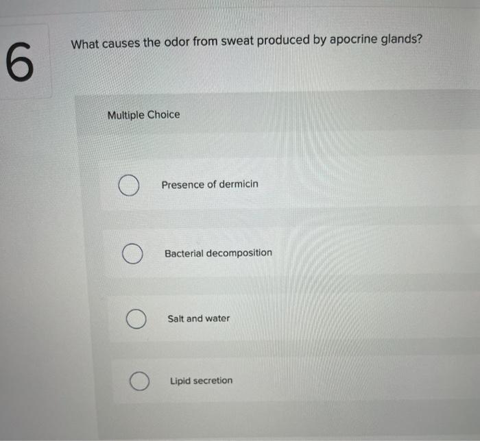 Solved What causes the odor from sweat produced by apocrine | Chegg.com