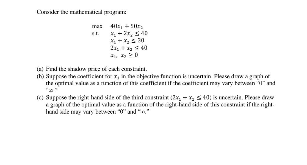 Solved Consider the mathematical program: max s.t. | Chegg.com