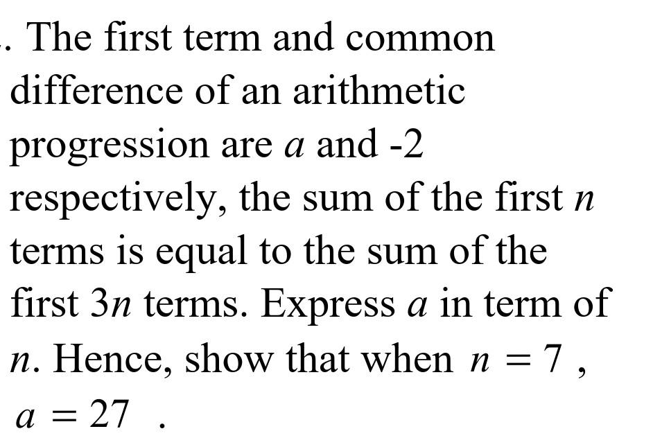 Solved The first term and common difference of an arithmetic | Chegg.com