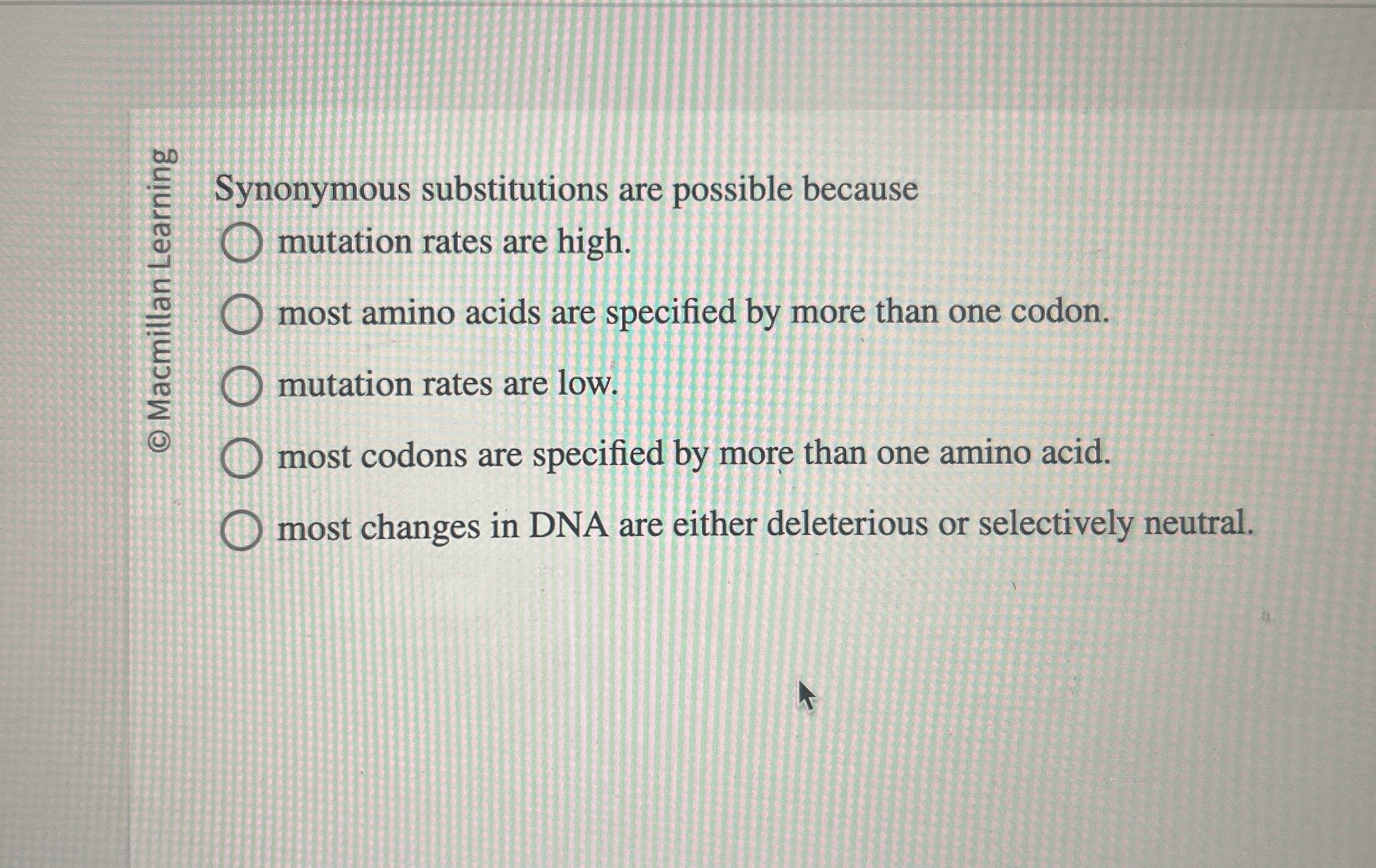 Solved Synonymous substitutions are possible becausemutation | Chegg.com