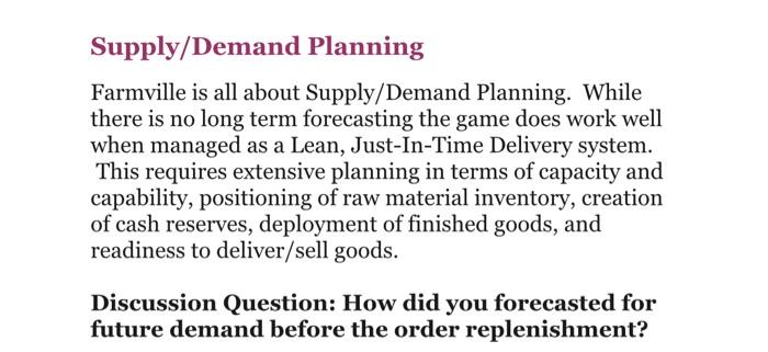 Solved Supply/Demand Planning Farmville is all about | Chegg.com