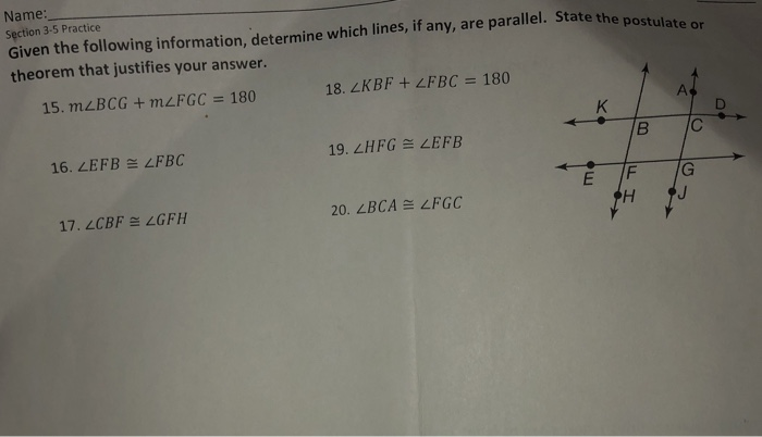 Solved parallel. State the postulate or Name: Section 3-5 | Chegg.com