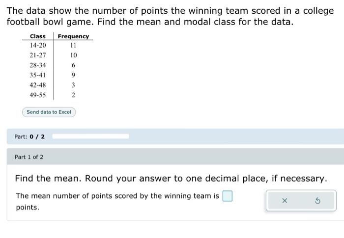 Solved The Data Show The Number Of Points The Winning Team 