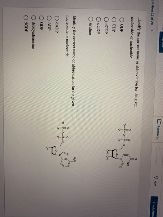 Solved Resources Give Up Hint Question 17 of 20 > Check Answ | Chegg.com