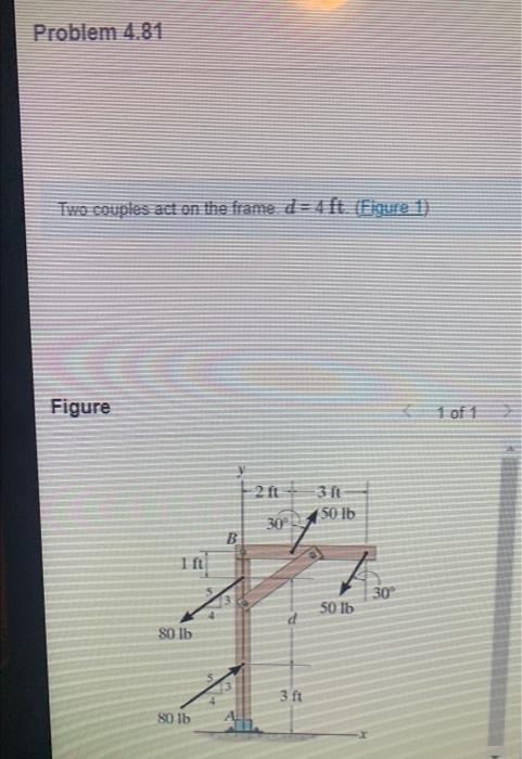 Solved Two couples act on the frame d=4ft (figure t) Figure | Chegg.com