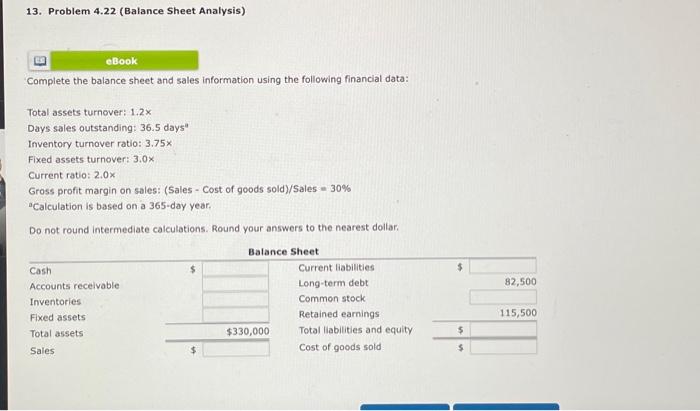 Solved Complete the balance sheet and sales information | Chegg.com
