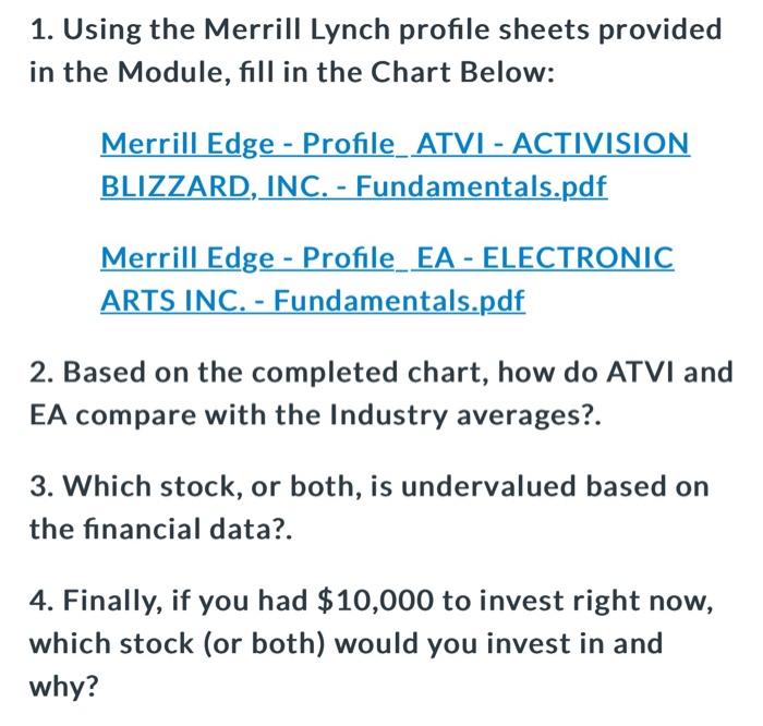 1. Using the Merrill Lynch profile sheets provided in | Chegg.com