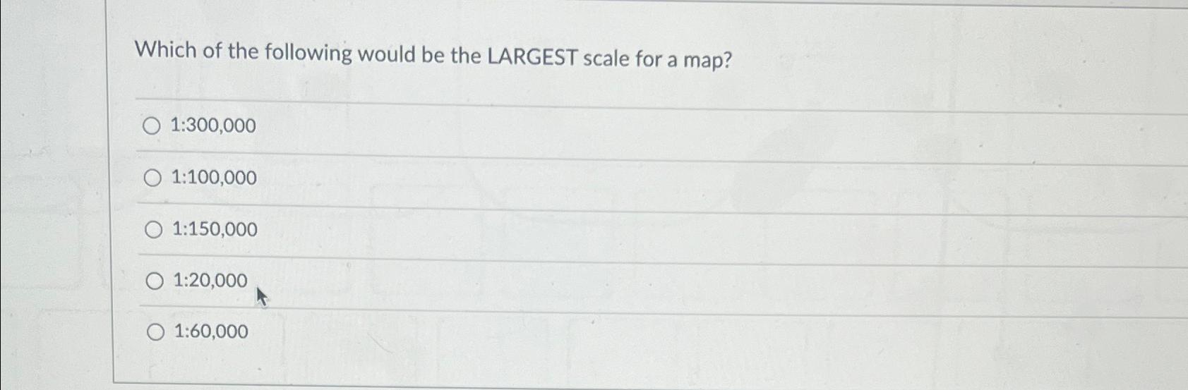 Solved Which of the following would be the LARGEST scale for | Chegg.com
