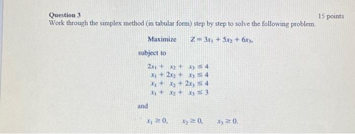 Solved Question 3 Work through the simplex method (in | Chegg.com