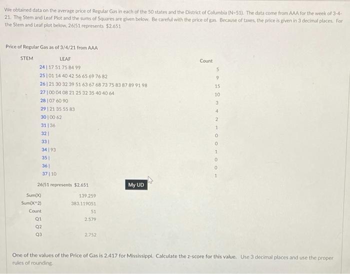 Solved We obtained data on the average price of Regular Gus | Chegg.com