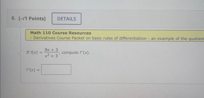 Solved Math 110 Course Resources - Derivatives Course Packet | Chegg.com