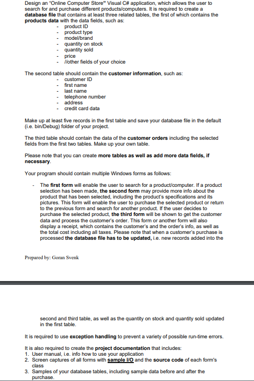Solved Design an "Online Computer Store" Visual C# | Chegg.com