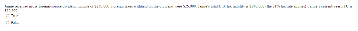 Solved Jaime received gross foreign-source dividend income | Chegg.com