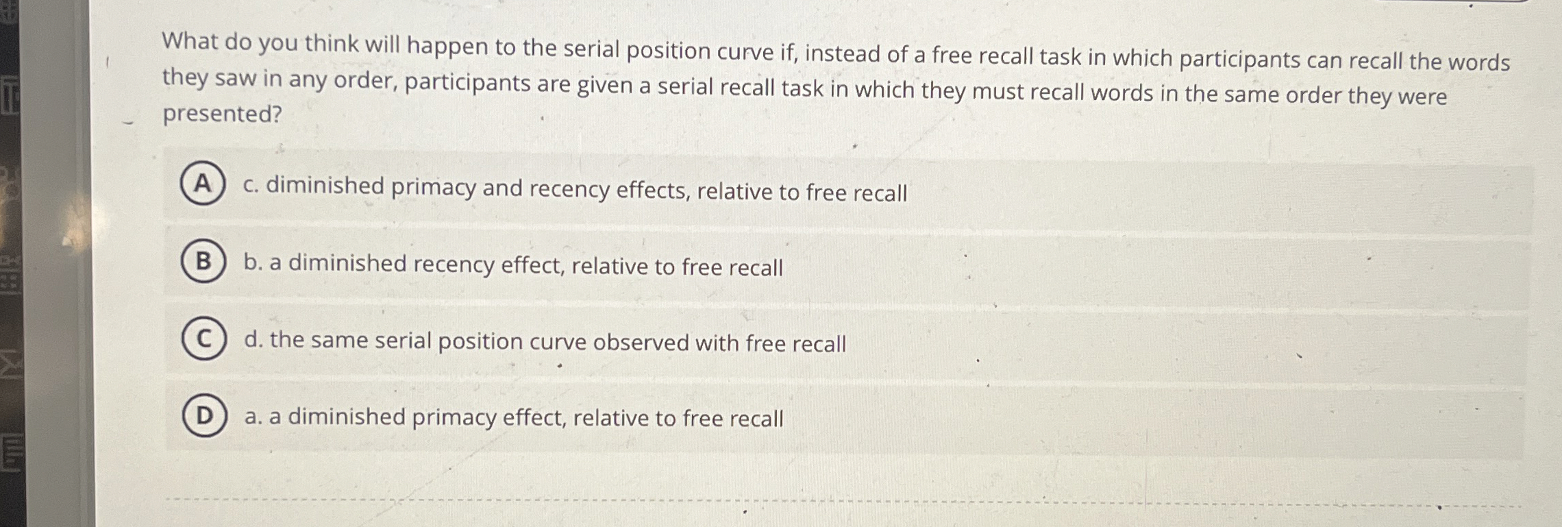 Solved What do you think will happen to the serial position | Chegg.com