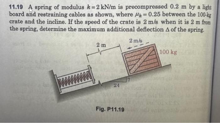 Solved 11.19 A spring of modulus k=2kN/m is precompressed | Chegg.com
