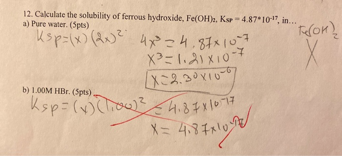 Solved 12. Calculate the solubility of ferrous hydroxide, | Chegg.com