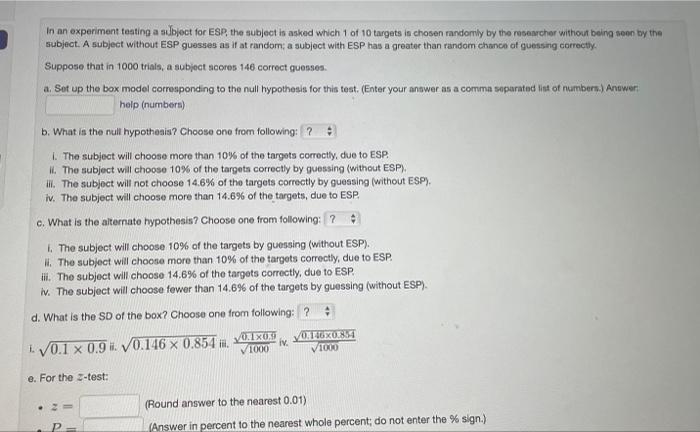 Solved In an experiment testing a subject for ESP, the | Chegg.com