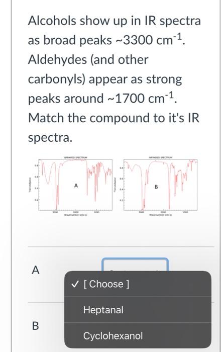 Solved Alcohols show up in IR spectra as broad peaks ∼3300 | Chegg.com