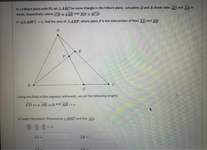 Solved In a Hilbert plane with (P). let AABC be some | Chegg.com Solved In a Hilbert plane with (P). let AABC be some | Chegg.com
