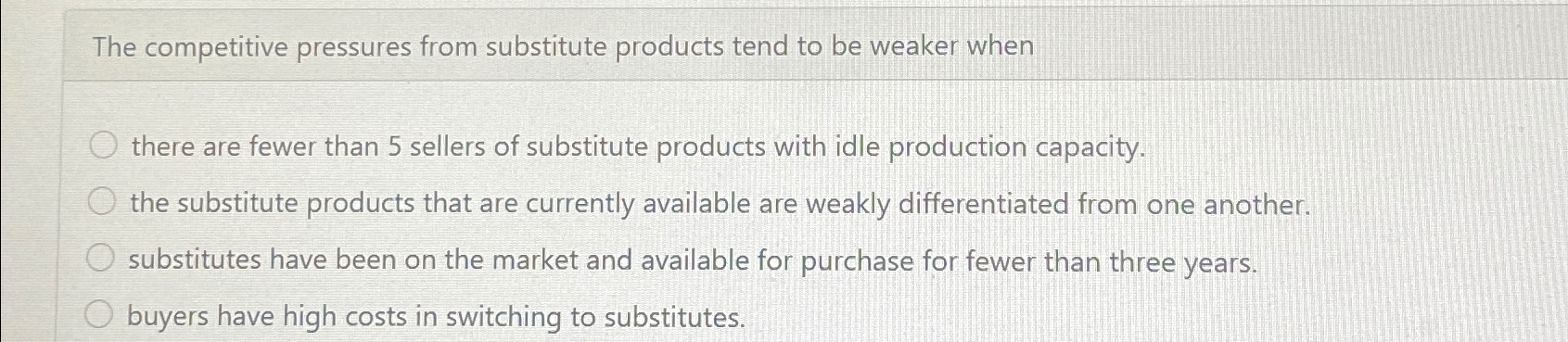 Solved The competitive pressures from substitute products | Chegg.com