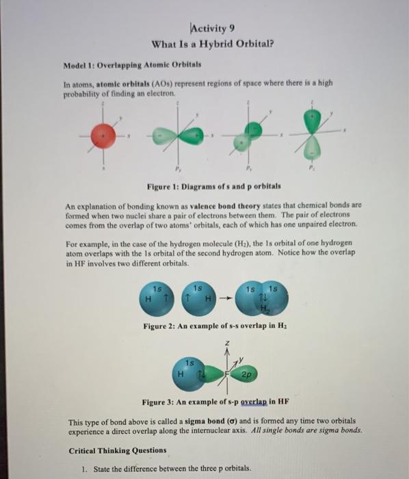 Solved Activity 9 What Is A Hybrid Orbital Model 1