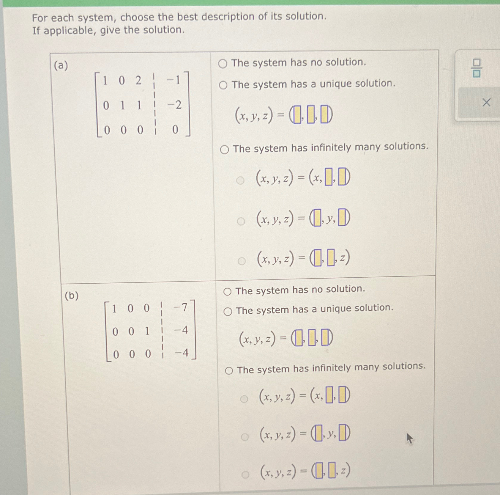 Solved For each system, choose the best description of its | Chegg.com