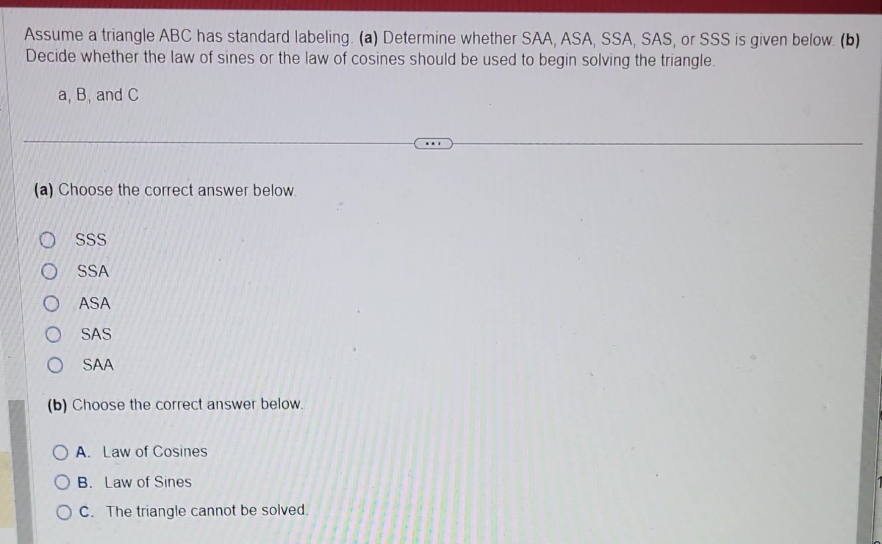 [Solved]: Assume a triangle
