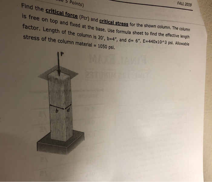 Solved e 5 Points) FALL 2019 Find the critical force (Par) | Chegg.com