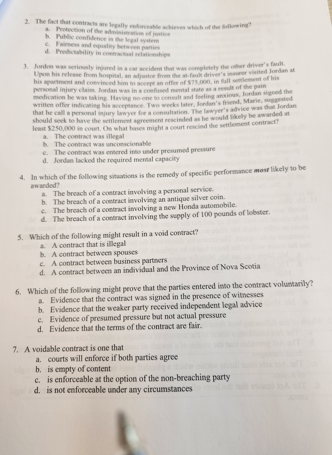 The fact that contracts are legally enforceable | Chegg.com