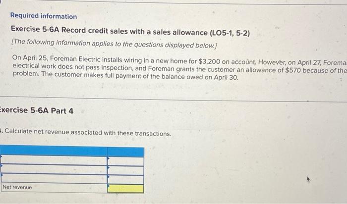 Solved Required information Exercise 5-6A Record credit | Chegg.com