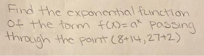 Solved Find the exponential function of the form f(x)=ax | Chegg.com