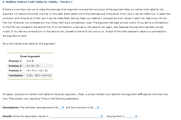 Multiline Indirect Truth Tables for Validity - | Chegg.com