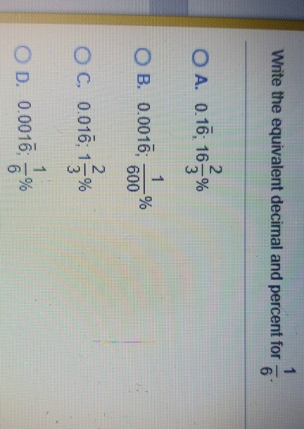 Solved 1 Write the equivalent decimal and percent for 2 O A. | Chegg.com