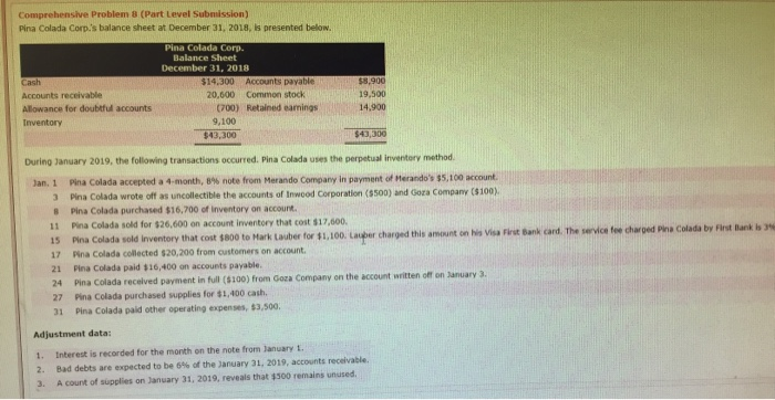 Solved Comprehensive Problem 8 (Part Level Submission) Pina | Chegg.com