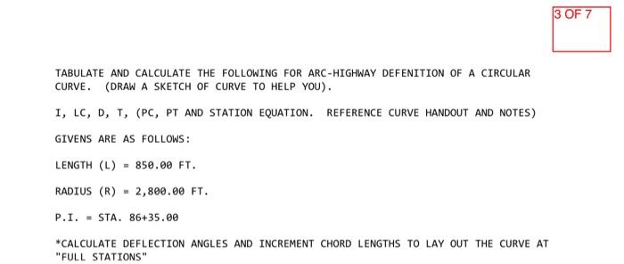 Solved TABULATE AND CALCULATE THE FOLLOWING FOR ARC-HIGHWAY | Chegg.com