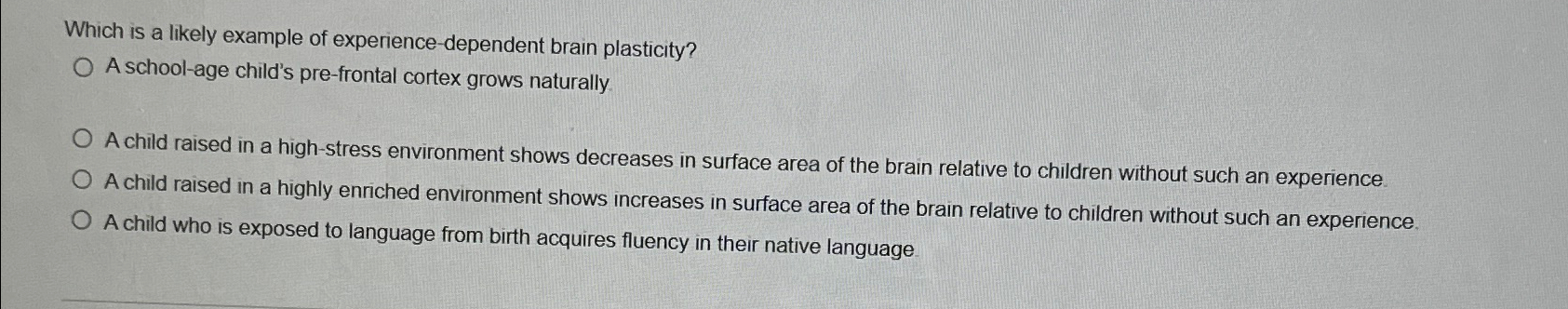 Solved Which is a likely example of experience-dependent | Chegg.com