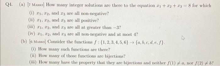 Solved (a) [ 7 MArks ] How many integer solutions are there | Chegg.com