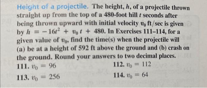 Solved Height of a projectile. The height, h, of a | Chegg.com