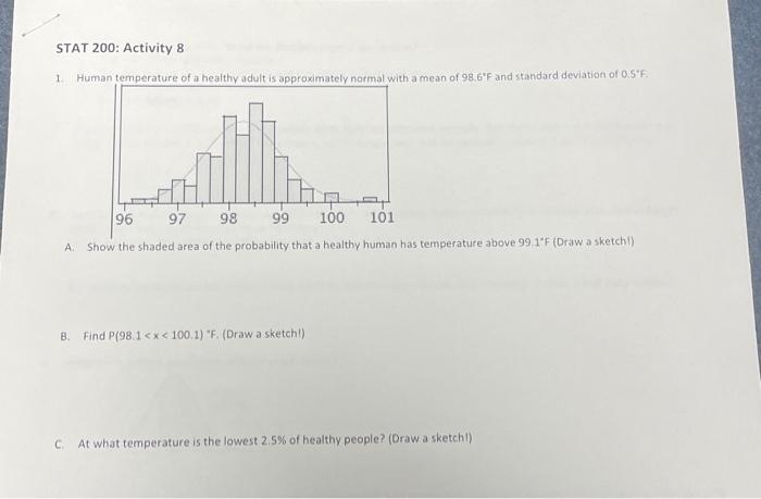 Solved STAT 200: Activity 8 1. Human temperature of a | Chegg.com
