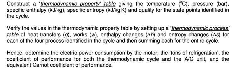 A thermodynamic cycle for an air conditioning (A/C) | Chegg.com