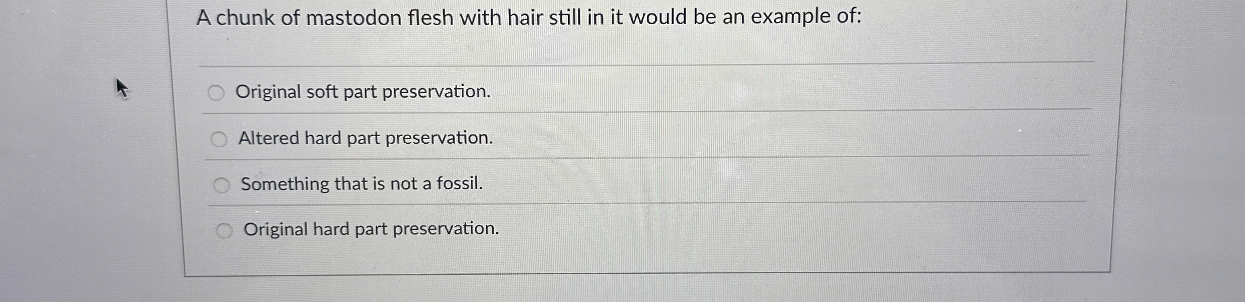 Solved A chunk of mastodon flesh with hair still in it would | Chegg.com