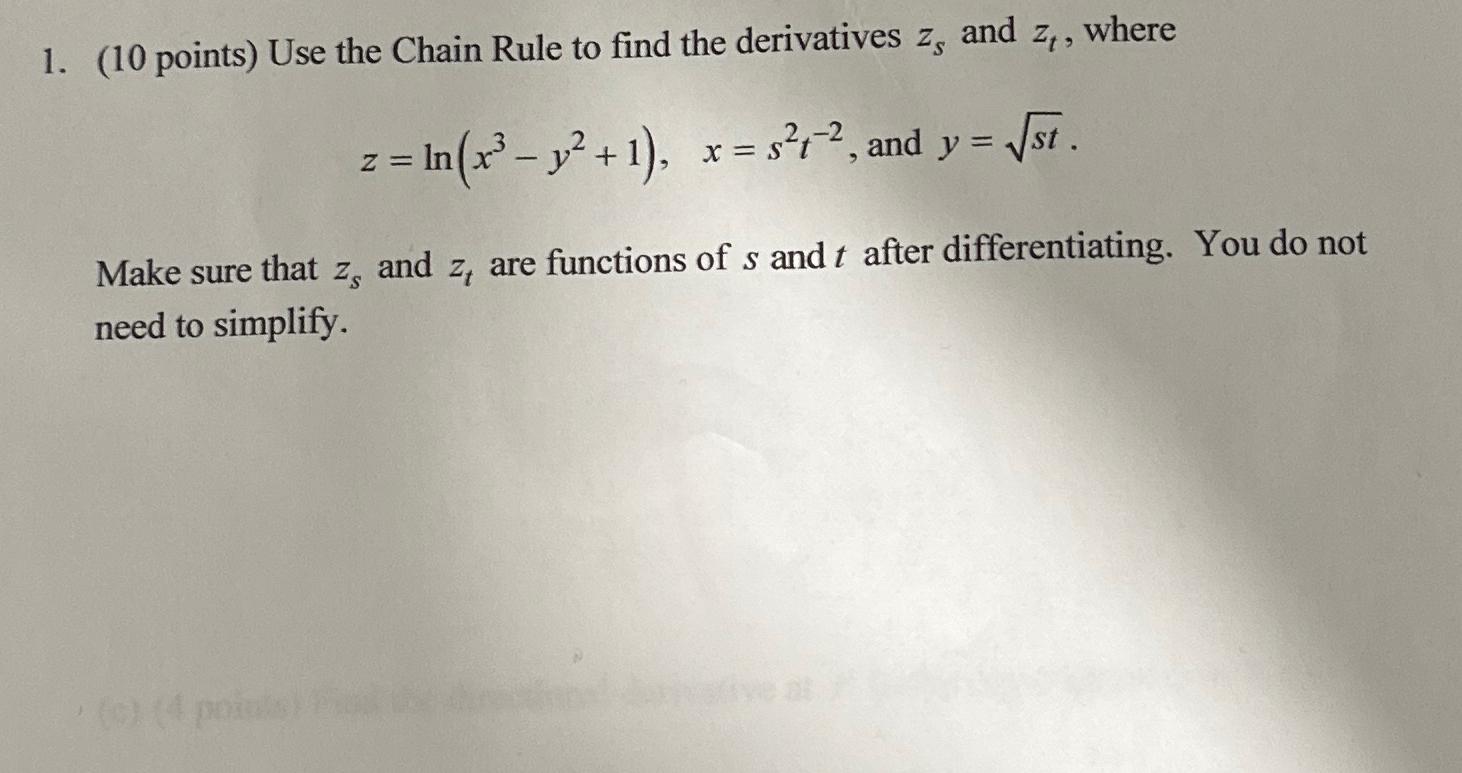 Solved (10 ﻿points) ﻿Use the Chain Rule to find the | Chegg.com