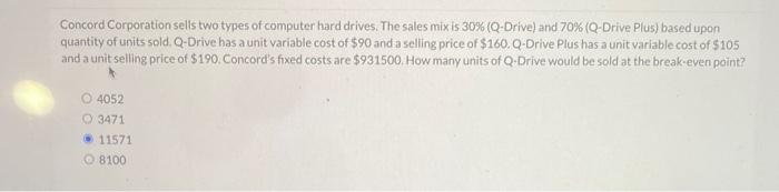 Solved Concord Corporation sells two types of computer hard | Chegg.com