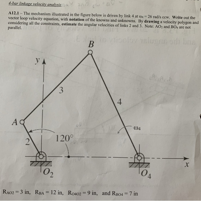 Solved 4 Bar Linkage Velocity Analysis And A12 1 The